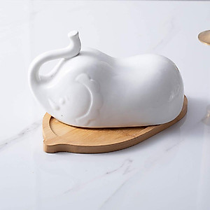 Elephant large butter dish Butter Dish Ceramic Butter Holder Animal Butter Tray with Lids Elephant Butter Keeper Container Margarine Holder Cheese Board Ceramic Food dinner plates Plate fruite plate