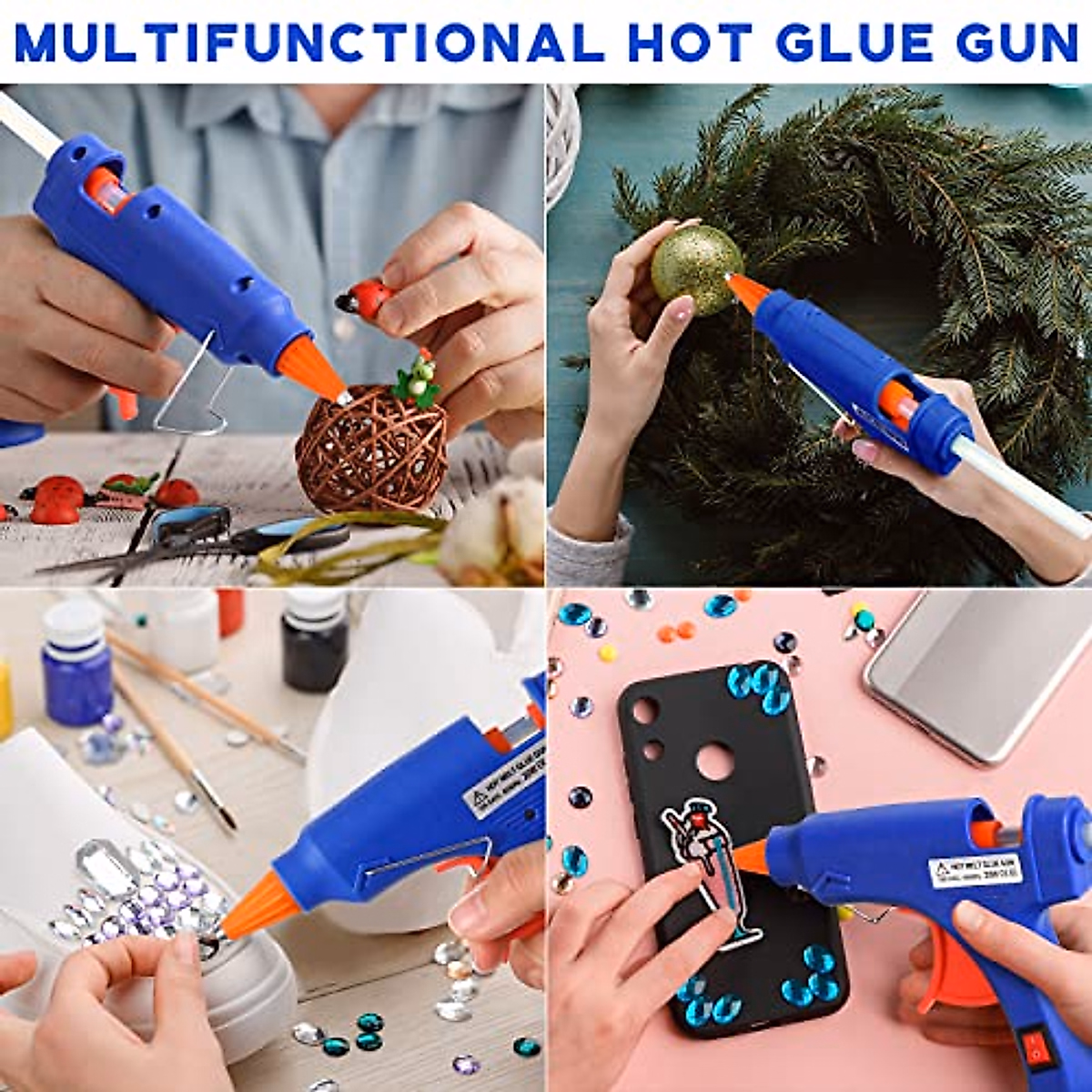 Zhengmy Mini Glue Gun for Crafts Glue Gun with Burn Protection Small Hot Glue Gun for School Craft Safe Glue Gun for Kids DIY Arts, Sealing, Home Repairs, 20 W (4 Pcs) Orange,Blue