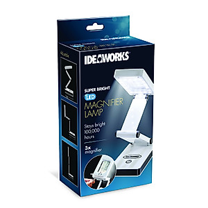 IdeaWorks JR7911 LED Desk Lamp, White with Magnifying Glass