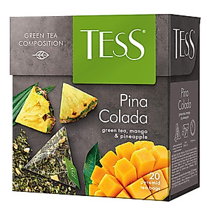 Tess Pina Colada Green Tea Composition Mango and Pineapple Leaf Tea in 20 Pyramid Sachets