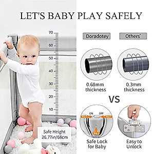 Adjustable Baby Playpen 71''x59'' Play Pens for Babies and Toddlers Foldable Baby Playards with Gate Large Baby Fence Play Area, Light Grey