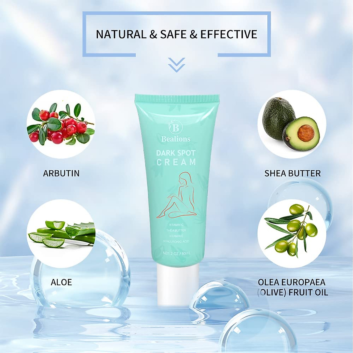 Bealions Intimate Area Dark Spot Cream, Underarm Cream, Instant Result, for Armpit, Knees, Elbows, Inner Thigh, Moisturizes Dark Area Corrector Cream 2 fl.oz…