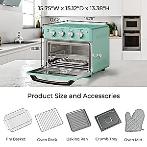 SIMOE Air Fryer Toaster Oven, 7 in 1 Retro Toaster Oven, All in One Convection Oven Combo for Family Use, 19QT, 5 Accessories & Recipe Book (Green)
