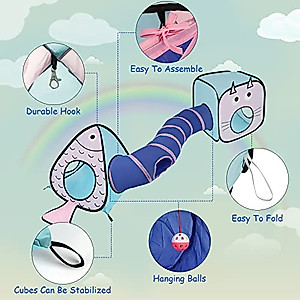 Rypet Cat Toy Tunnel and Cubes Bundle - Interactive Crinkle Collapsible Cat Tube and Foldable Cubes Playground for Kitty, Rabbit, Puppy, Ferret Hiding Hunting and Resting