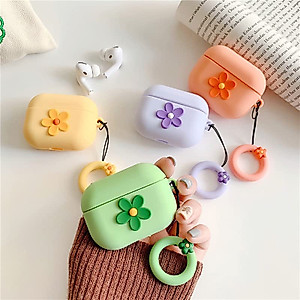 Ownest Compatible for AirPods Case Cute Cartoon Flower Pattern Girls Woman Soft Silicone Shockproof Keychain Design Cover for Airpods Pro-Purple