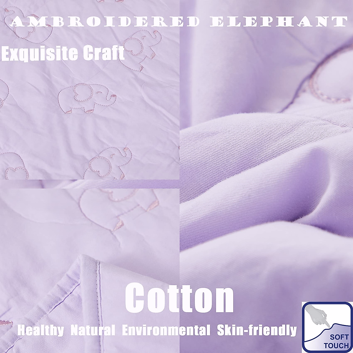 Brandream Crib Bedding Sets for Girls with Purple Elephant Embroidery 100% Washed Pure Cotton Baby Nursery Bedding Set 3 Pieces