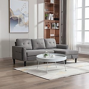 PEIHONGET Sectional Sleeper Sofa with Pull Out Bed, 3-Seater Sofa Couch with Storage Modern L-Shaped Sofa Bed with Chaise Lounge for Small Spaces, Living Room (Light Gray+Polyester)