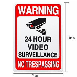 2-Pack Private Property No Trespassing Sign, No Trespassing Aluminum Warning Sign, Video Surveillance Signs Outdoor, Security Camera Sign for Home, Residential, Business, Warehouse, Driveway Alert, CCTV, Rust Free Aluminum 10 x 7 in(Red)