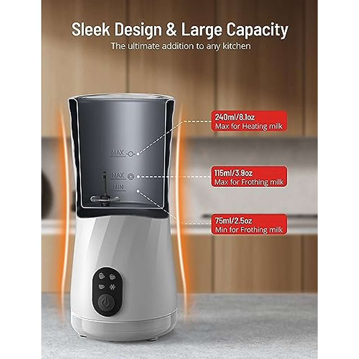 Milk Frother Electric, Symdral 4-in-1 Milk Frother and Steamer, Coffee Frother, Warm and Cold Milk Foamer, Milk Heater, with Auto Shut-Off, Silent Operation, for Latte, Cappuccino, Macchiato (White)