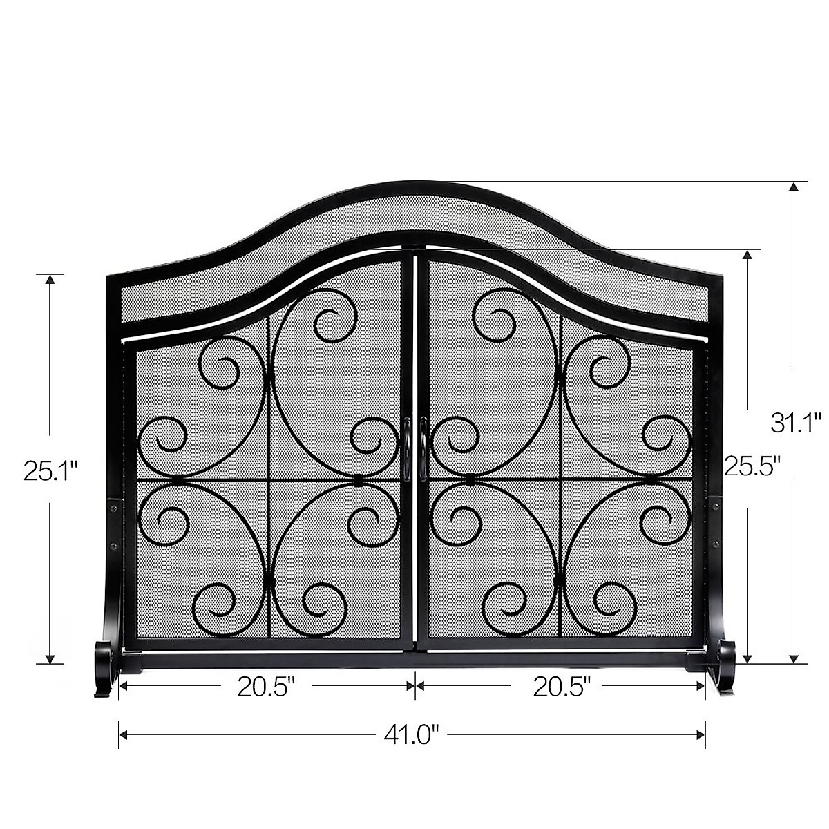 AMAGABELI GARDEN & HOME Fireplace Screen with Doors Large Flat Guard Fire Screens Outdoor Metal Furnace Fireguards Mesh Solid Wrought Iron Fire Place Panels Wood Burning Stove Accessories Black