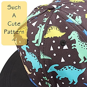Bamery Toddler Girl Baseball Hat Flat Brim Boy Baseball Caps Sun Protection Kid Trucker Cap 6M-8Y (Black Dinosaur,6-24Months)