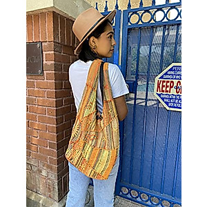 Orange Embroidered Peace and Sunrise Sling Boho Purse Handbag