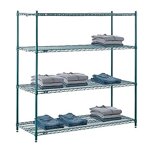 Nexel Poly-Green Adjustable Wire Shelving Unit, 4 Tier, Heavy Duty Commerical Storage Organizer Wire Rack, 24" x 60" x 63", Green