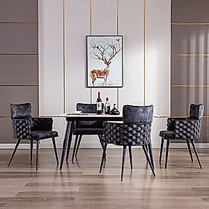 BFZ Mid-Century Modern Dining Chairs Set of 4, Handmade Woven Kitchen Chairs, Upholstered Velvet Dining Chairs with Metal Legs for Kitchen, Dining Room, Living Room