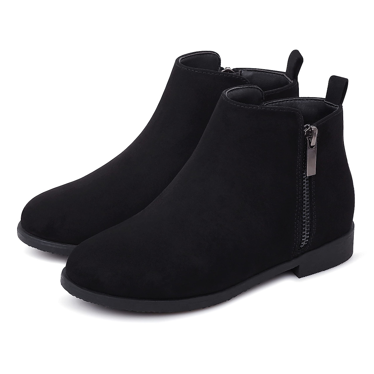 Harvest Land Girl Boots Kids Ankle Boots Warm Side Zipper Boots Low heel Short Booties Winter Snow Boots Anti-Slip Outdoor Shoes for Little Kids/Big Kids Black US4