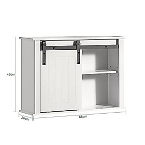 Haotian Kitchen Bathroom Wall Cabinet with Barn Door Garage Laundry Room Wall-Mounted Storage Unit Bath Organizer with Shelf, White BZR71-W