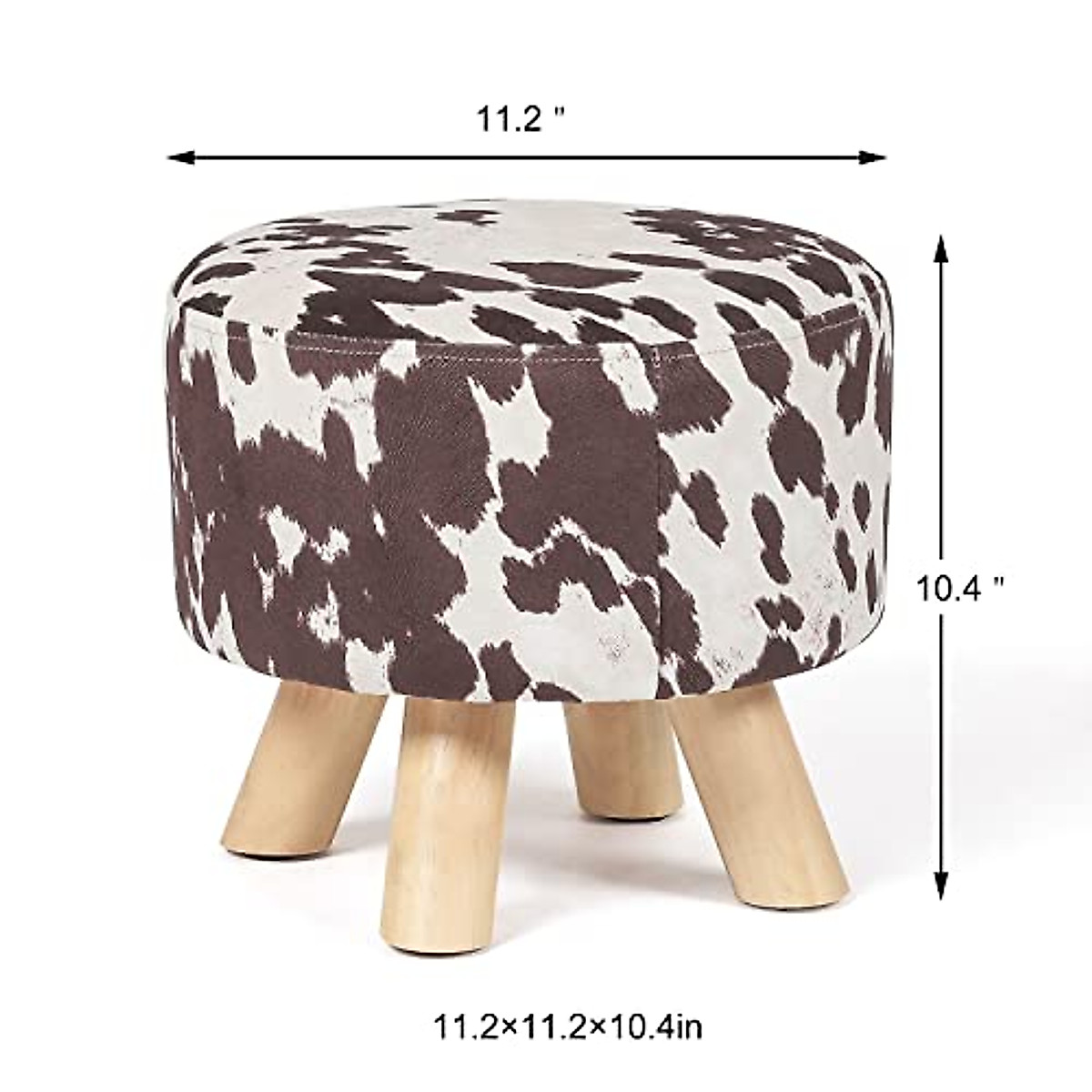 Homebeez Round Ottoman Stool Velvet Foot Rest, Small Footstool with Non-Skid Legs (Brown Cow)
