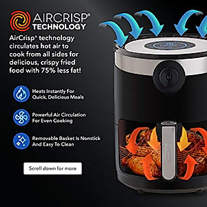 Dash DMAF360GBBK02 Aircrisp® Pro Digital Air Fryer + Oven Cooker with Digital Display + 8 Presets, Temperature Control, Non Stick Fry Basket, Recipe Guide + Auto Shut Off Feature, 3qt, Black