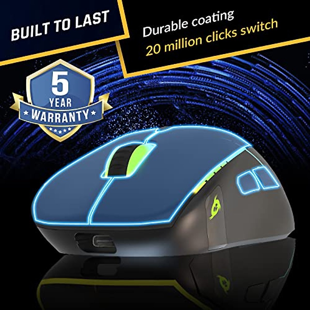 KLIM Ace - Rechargeable Wireless Gaming Mouse RGB + New Version + High-Precision Sensor & Breathtaking RGB Effect + 8 Customizable Buttons + Ambidextrous + Wired and Wireless Mouse for PC Mac PS4 PS5