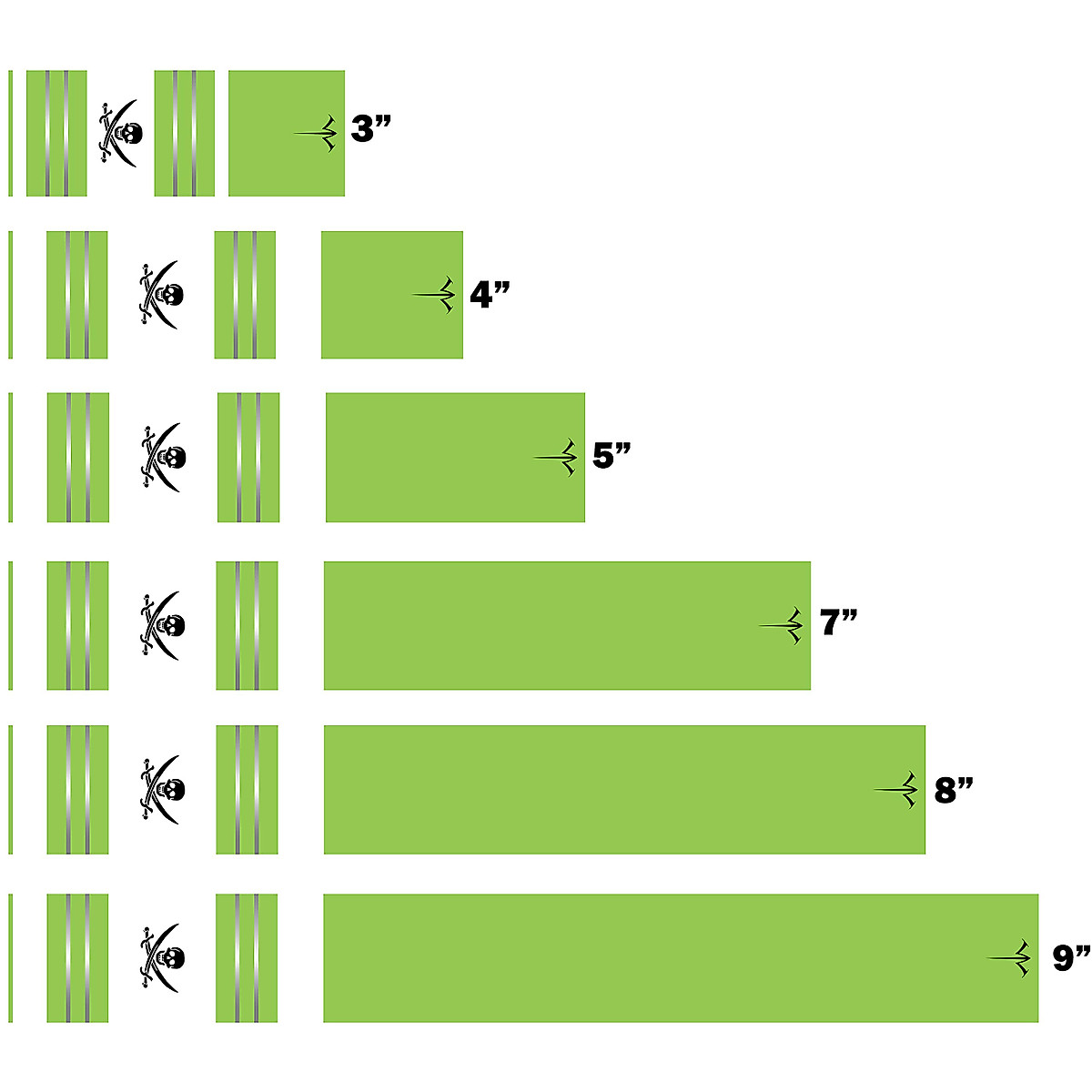 White Water Archery Non-Laminated Skull and Swords Calico Jack Lime Green Flag Traditional Arrow Wraps 15 Pc Choose Length Width (9, 1.25)