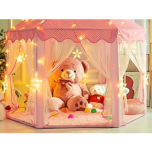 KIXINWA Pink Hexagon Princess Rug, 4.6X4 Ft Castle Play Tent Carpet, Cute Fluffy Rug for Girls Room, Shaggy Soft Non Slip Nursery Rug, Furry Area Rug Fuzzy Plush Mat for Dorm Baby Room Decor