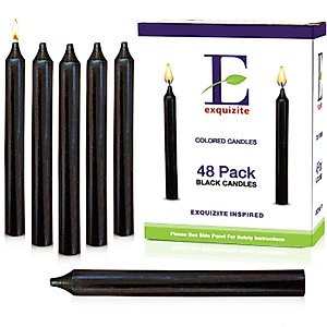 Black Candles for Spells - Black Spell Candles - 48 Pack, Unscented 5" H X 1/2" D, No Smoke for Spell, Chime, Birthdays, Parties, Wicca Wiccan Supplies - Free Candle Spells E-Book