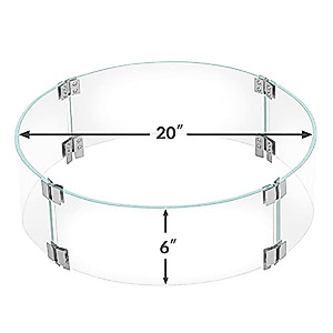 BALI OUTDOORS Round Gas Fire Pit Glass Wind Guard, 20 x 6 inch Clear Tempered Glass Flame Shield, Fire Table Accessory Shield for Outdoor, Garden, Patio, Backyard