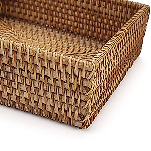 Rattan Napkin Holder Square, 7.5" x 7.5" x 2.5", Wicker Napkin Tray, Woven Guest Towel Holder for Restaurant/Kitchen/Bathroom