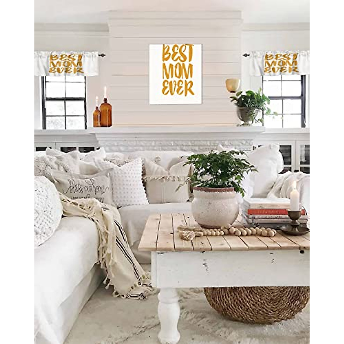 RainbowDay Valance Curtain Elegant Decorative Rod Pocket Valances Gold Best Mom Ever White Background Window Curtain Valance for Kitchen Bathroom Bedroom Basement Cafe,1 Panel 42x12 Inch