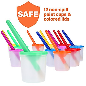 J MARK 43 Piece Toddler Painting Set – Spill Proof Paint Cups for Kids, Washable Kids Paint, Painting Tools, Kids and Toddler Paint Set with Art Smock and More