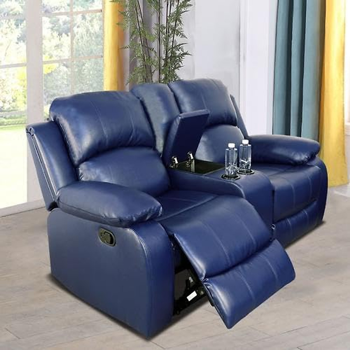 Ocstta Manual Leather Recliner Sofa Set for Living Room Furniture Set,Leather Recliner Couch Set for Home/Office,Leather Couch Set for 3-Pieces(Sofa+Loveseat+Chair) Blue