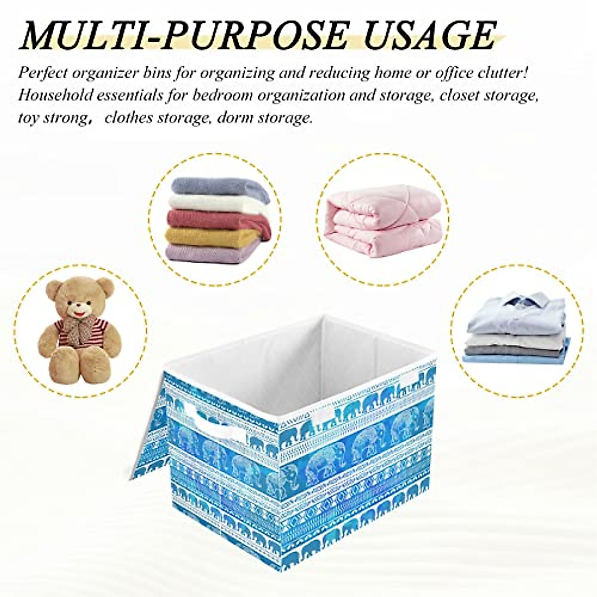 Elephants Storage Bins with Lids for Organizing Lidded Home Storage Bins with Handles Oxford Cloth Storage Cube Box for Toys