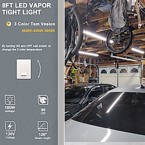 8ft Flush Mount 100w 3CCT(3000-4000-5000k) Selectable LED Vapor Shop Celling Light with 5ft Plug and Play for Special Wet Location and Celling Fixture Industry and Commercial Illumination (2 Pack)