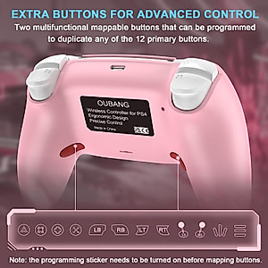 OUBANG for PS4 Controller, Pink Game Remote for Elite PS4 Controller with Turbo, Steam Gamepad Work with Playstation 4 Controller with Back Paddles, Scuf Controllers for PS4/Pro/Silm/PC/IOS/Android
