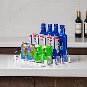 Rula Drink Organizer for Fridge, Self-Pushing Soda Can Dispenser for Mini Refrigerator, Width Adjustable Water Bottle Pusher Glide, White, 3 Rows,12.2” D