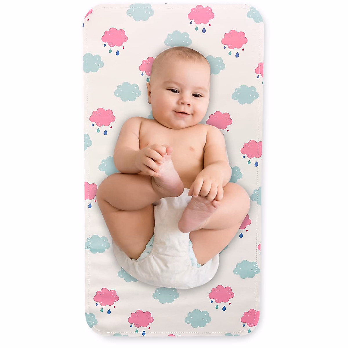 Suqoon Portable Baby Diaper Changing Pad - 16" x 30" - Waterproof, Foldable - Vegan Leather Stylish Mat for Newborns & Toddlers - Carry Along in Your Bag - Ideal for Mothers - Clouds