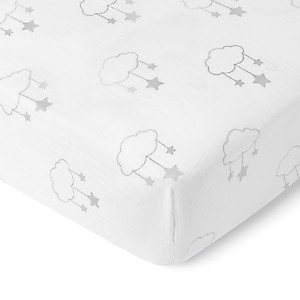 Newton Baby Mini Crib Fitted Sheets (2-Pack) | Organic Muslin Cotton, Breathable & Soft Baby Sheets, Washable Baby Mattress Sheets, Fits Any Mini Sized Crib 24" x 38", Wishing on a Star Print + White