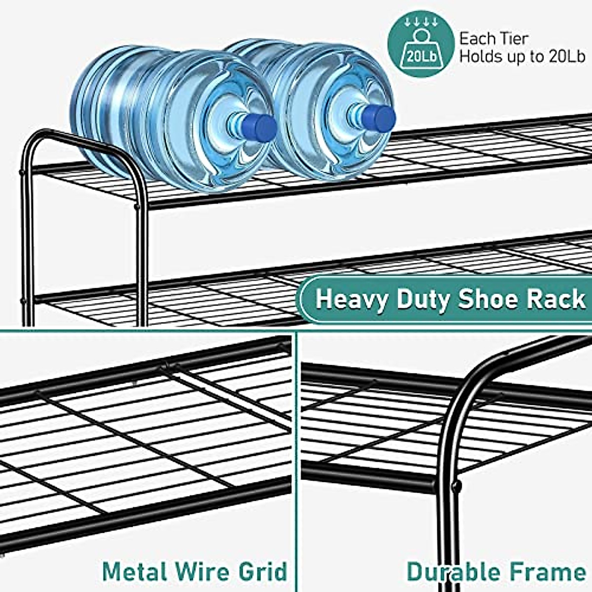 SLEEPING LAMB Long 2-Tier Shoe organizer for Closet and 4 Tier Metal Shoe Organizer for Closet
