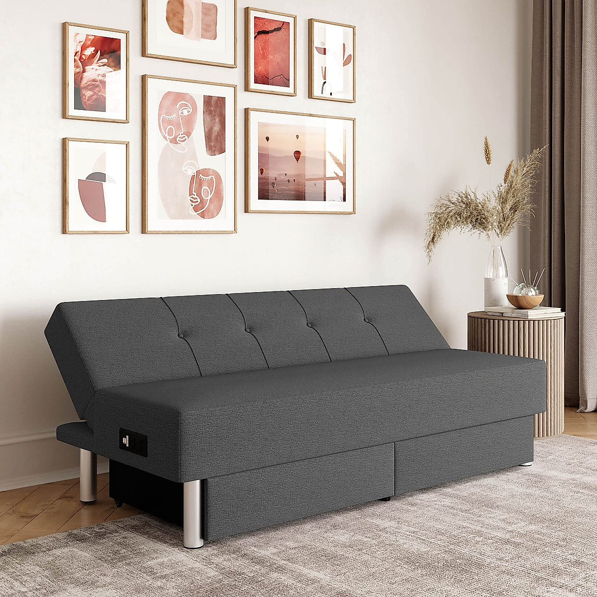 Serta Walton Convertible Sofa Sleeper Microfiber, Charcoal