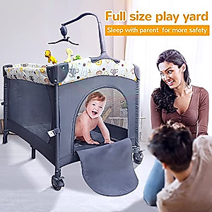 SKIH 5 in 1 baby bedside Sleeper, Bassinet with Toys & Music Box, Mattress, Foldable Playard, Portable Travel crib for Girl Boy Infant Newborn (Grey)