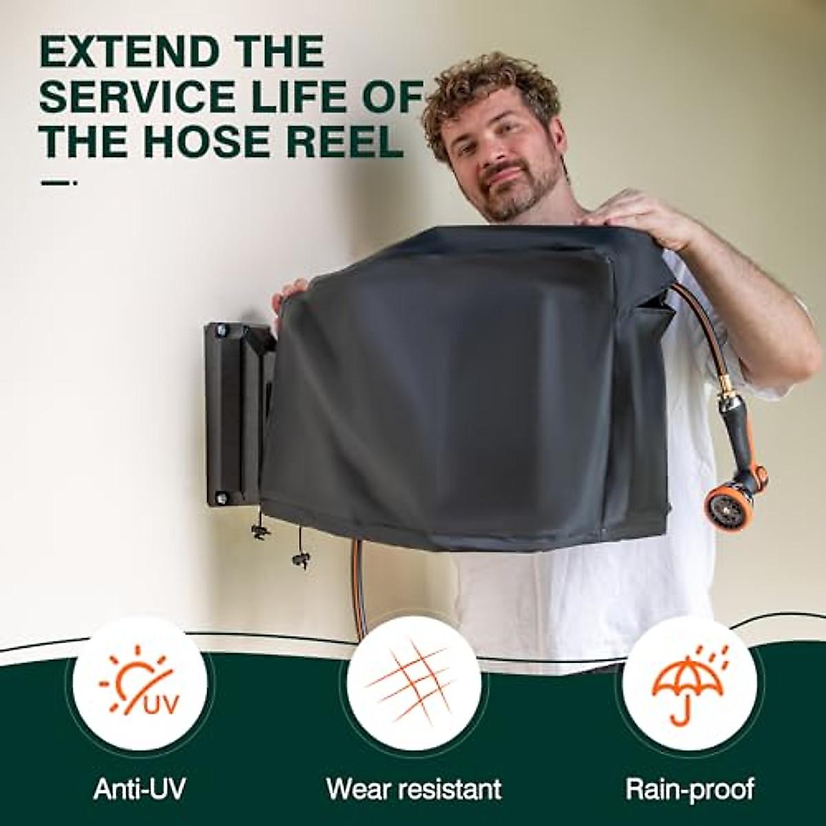 Nichro Retractable Garden Hose Reel Wall Mount, 1/2"×100 ft Automatic Garden Hose Reel with Cover and 10 Pattern Hose Nozzle, Auto Rewind/Any Length Lock/180° Swivel Bracket for Garden Watering