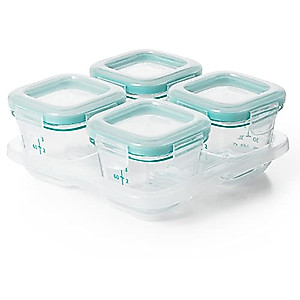 OXO Tot Glass Baby Blocks Food Storage Containers, Teal, 4 oz