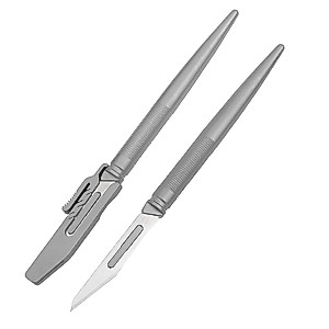 Tenchilon TS476 Small Slim Pocket Scalpel Knife, 10pcs #11 Replaceable Blades, 4.76 inches TC4 Titanium Handle