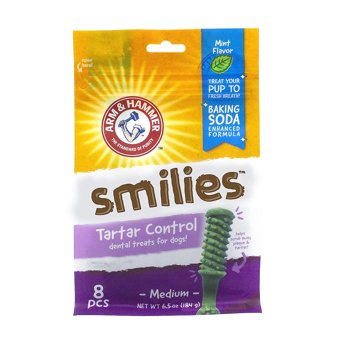 Arm & Hammer For Pets Brushies Dental Treats for Dogs | Dog Dental Chews with Baking Soda Fight Bad Breath, Plaque & Tartar without Brushing | Mint Flavor, 8 Pcs