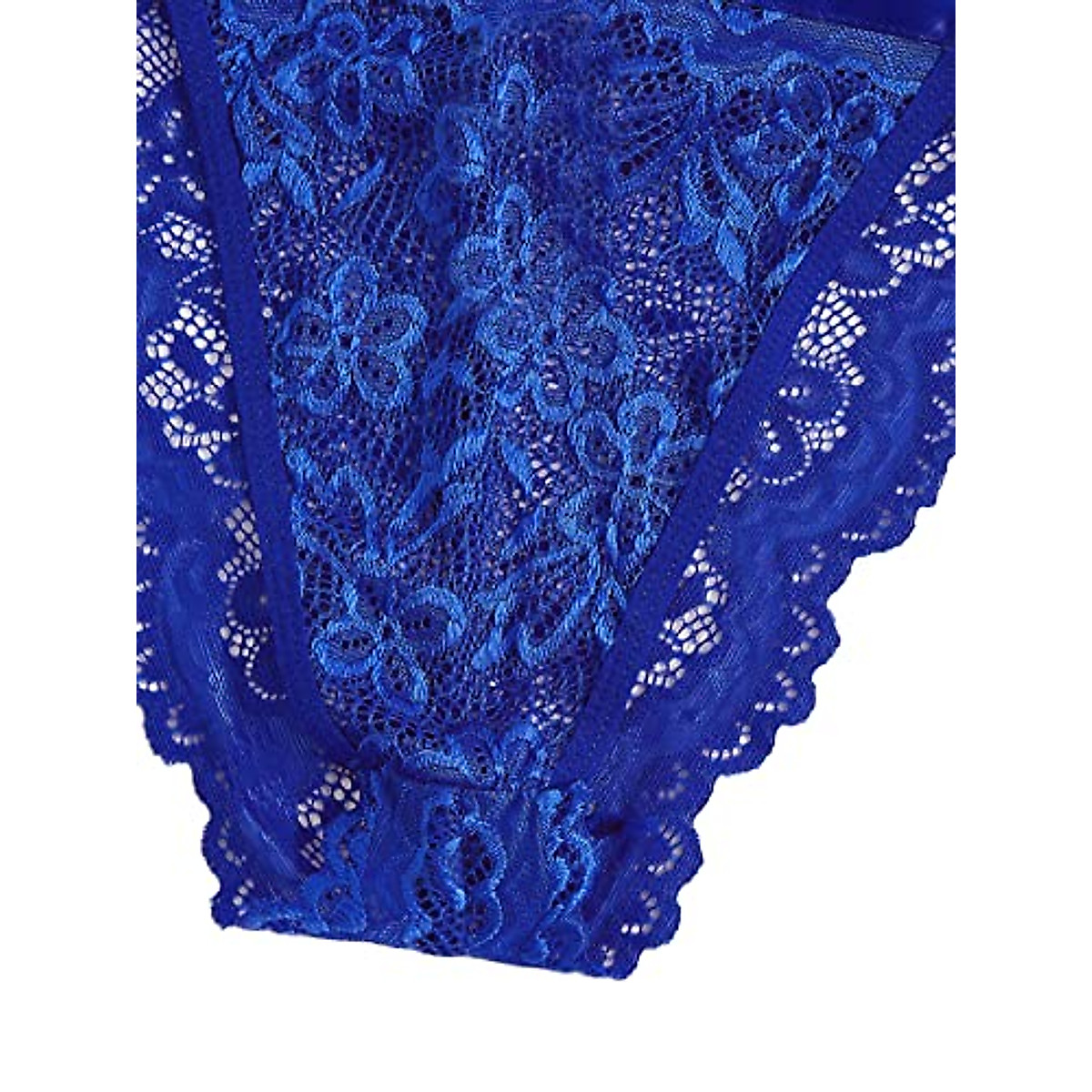 SweatyRocks Women's Sexy Floral Lace Scalloped Trim Self Tie Panty Mesh Lingerie Set Dark Blue Small