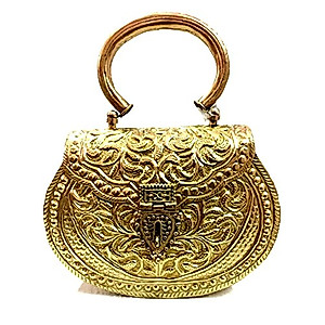 Golden Clutches Vintage Handmade Brass Metal Purse Hand Clutch Handbag for Women Party Bride Marriage Clutch