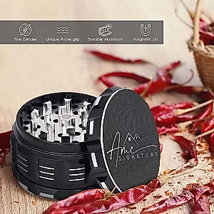 Spice Grinder Large 3 Inch, Manual Herb Grinder 4 parts Aluminum Alloy for Kitchen recreation Premium Quality (Black, 3 Inch)
