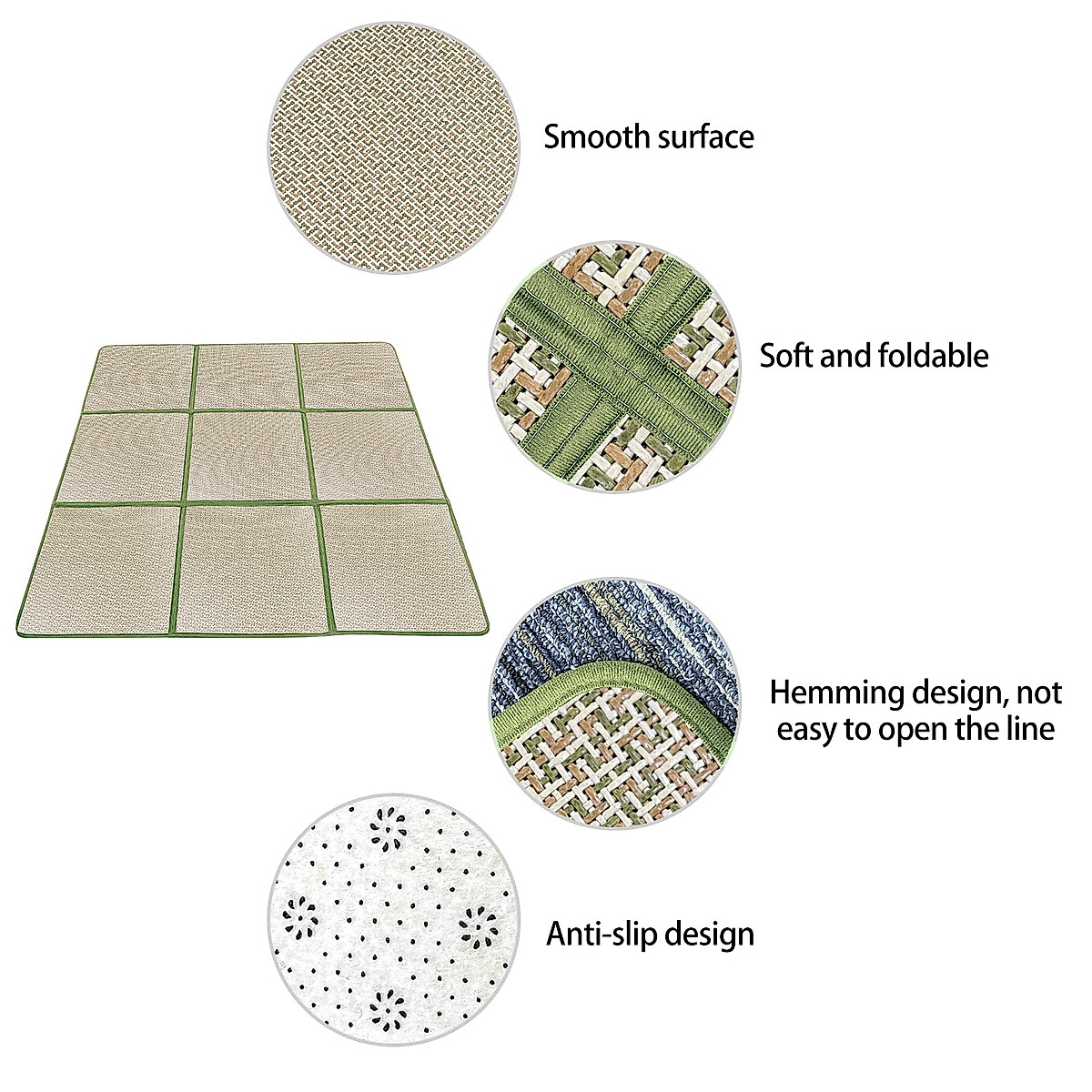 SHJADE Large Tatami Mat, 71'' x 71'' Futon Mattress, Foldable Rattan Floor Mats, Crawling Mats Living Room Bedroom Area Rug with Storage Bag(Green)