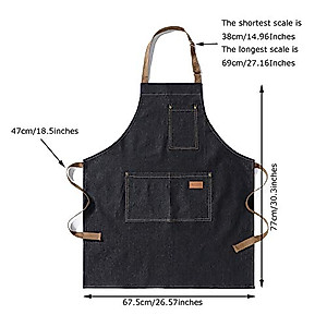 eywlwaar Denim Apron with 3 Pockets Unisex Jean Apron Adjustable Bib Apron for Work Kitchen Cooking 30.3 "x 26.57" Black