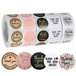 Thank You Stickers 2500 Pieces Round Kraft Label Seals Small Business Stickers for Greeting Cards Envelopes Decor or Gift Bags Packaging (5 Rolls Pattern A)